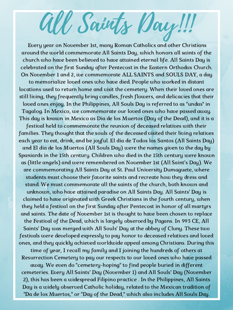All Saints Day!!! | PDF | Religious Behaviour And Experience | Traditions