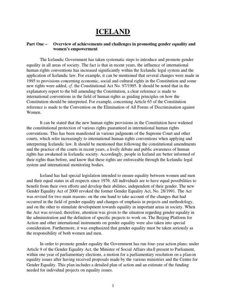 Promoting Gender Equality in Iceland: Achievements, Challenges and ...
