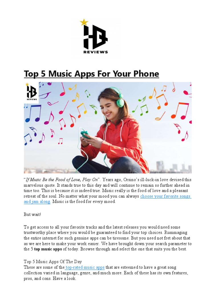 Top 5 Music Apps For Your Phone | PDF | Career & Growth | Language Arts ...