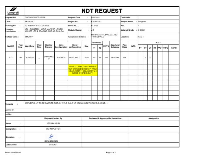 Sample DNT Request-2 | PDF | Nondestructive Testing | Construction