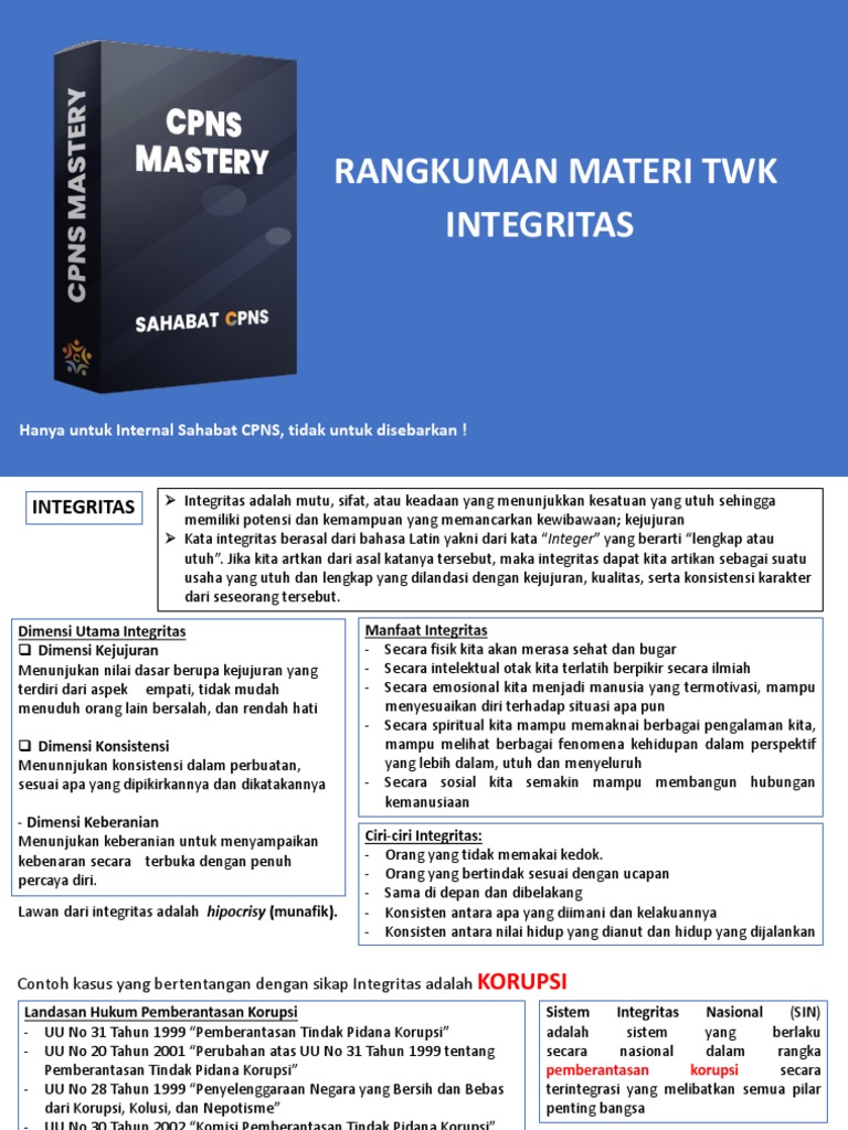 Rangkuman Materi TWK Integritas: Hanya Untuk Internal Sahabat CPNS ...