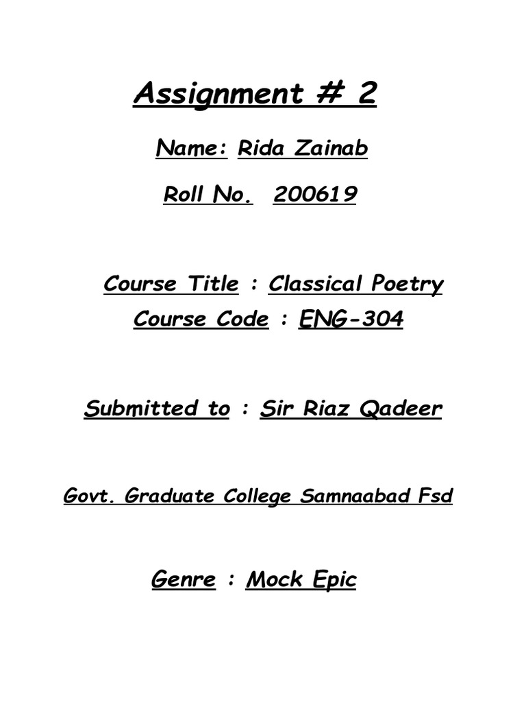 Rape of Lock As A Mock Epic Poem | PDF | Poetry | Genres Of Poetry