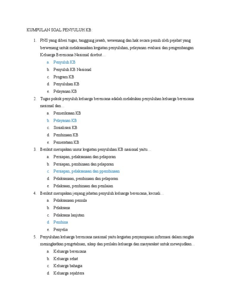 SOAL UJIAN PENYULUH KB | PDF