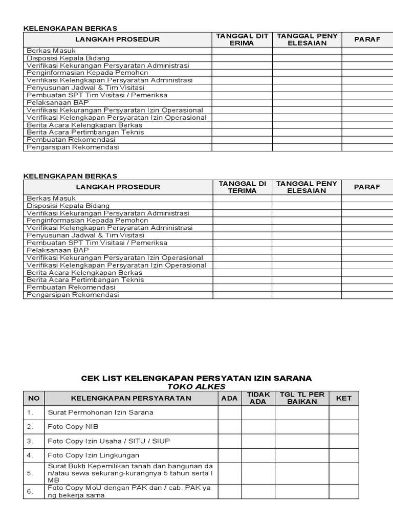 Daftar Ceklist Seksi Farmalkes | PDF