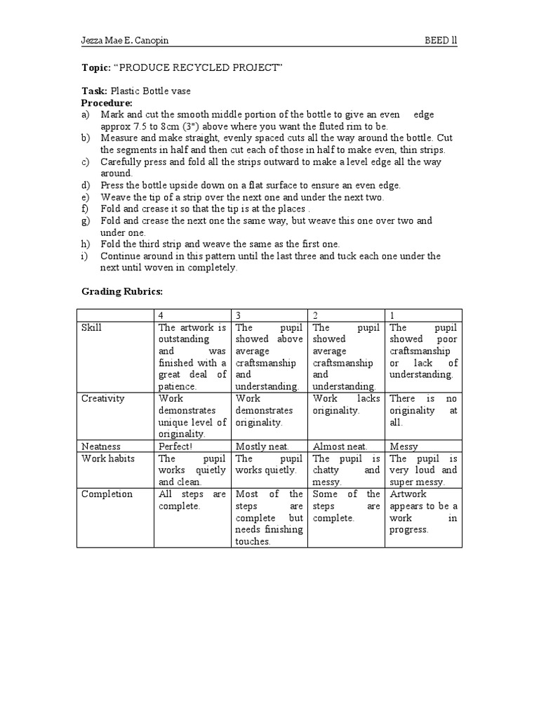 Rubrics for Recycled Plastic Projects | PDF | Recycling | Waste