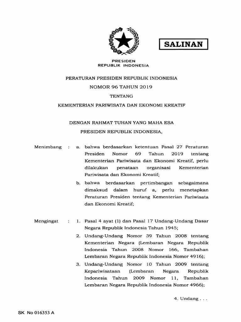 Struktur Kementerian Parekraf 2019 | PDF