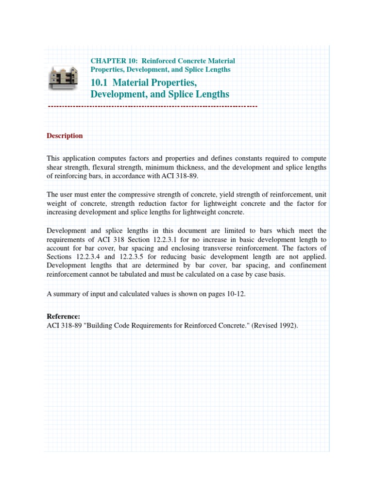 10.1 Material Properties, Development, and Splice Lengths | PDF ...