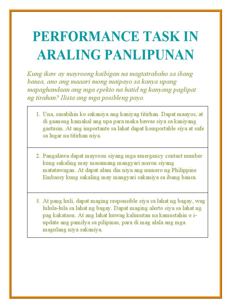 Performance Task in Araling Panlipunan | PDF
