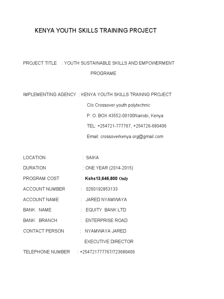 Kenya Youth Skills Training Project-1 | PDF | Empowerment | Poverty