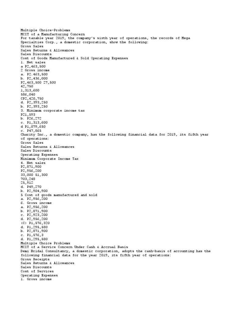 Multiple Choice-Prob | Download Free PDF | Gross Income | Taxes