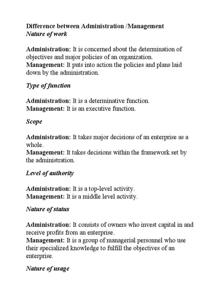 Difference Between Administration and Management | PDF | Business | Self-Improvement
