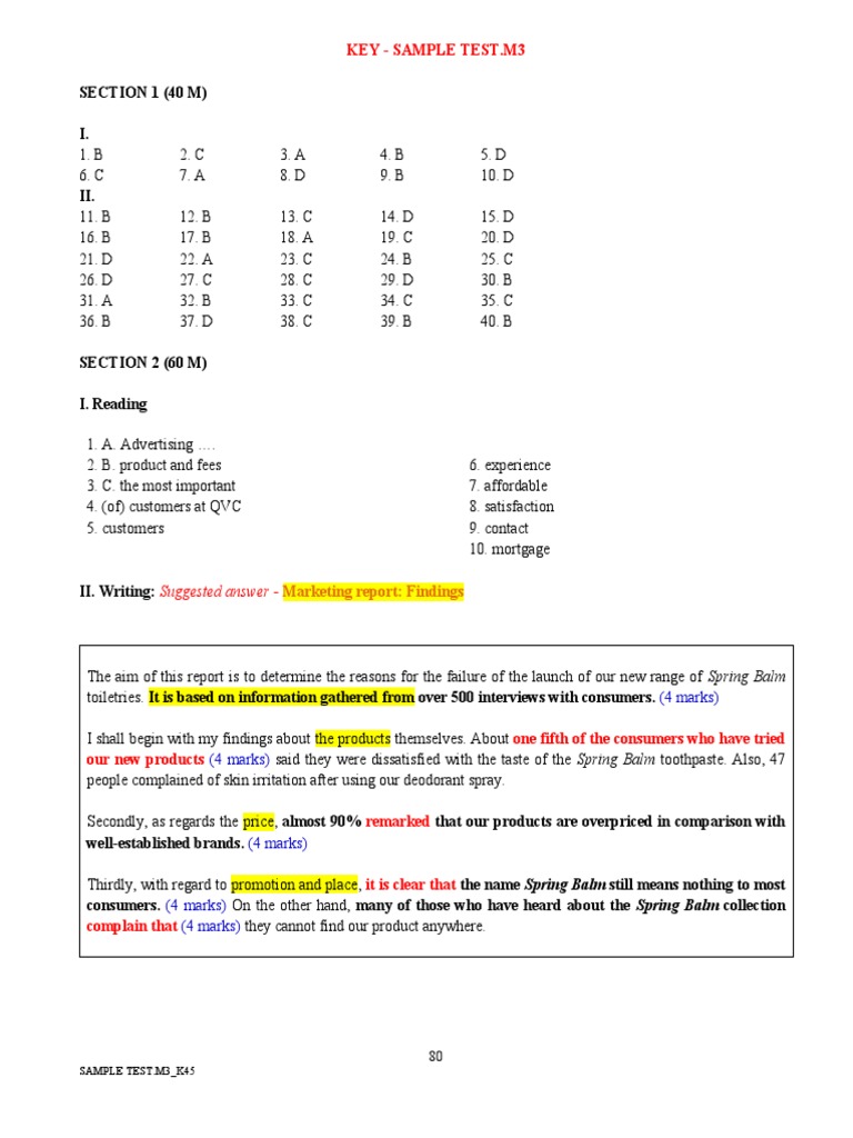 KEY-Sample Test M3 - K46 | PDF | Economies | Employment