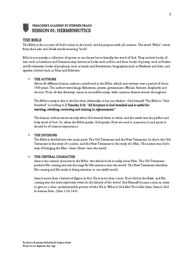 Session 1 Hermeneutics Pdf Bible Sermon