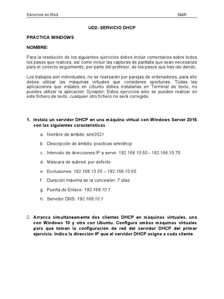 Ud2 Practica DCHP Windows | PDF | Dirección IP | Ciencias de la Computación