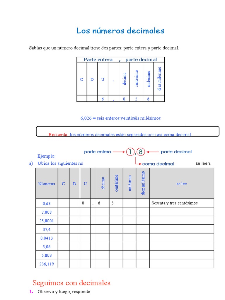 DECIMALES | PDF | Decimal | Matemática Elemental