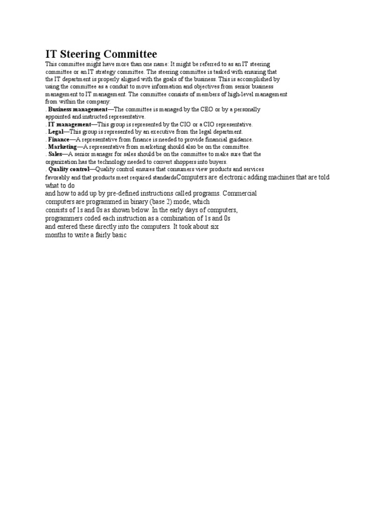 IT Steering Committee | PDF | Computers