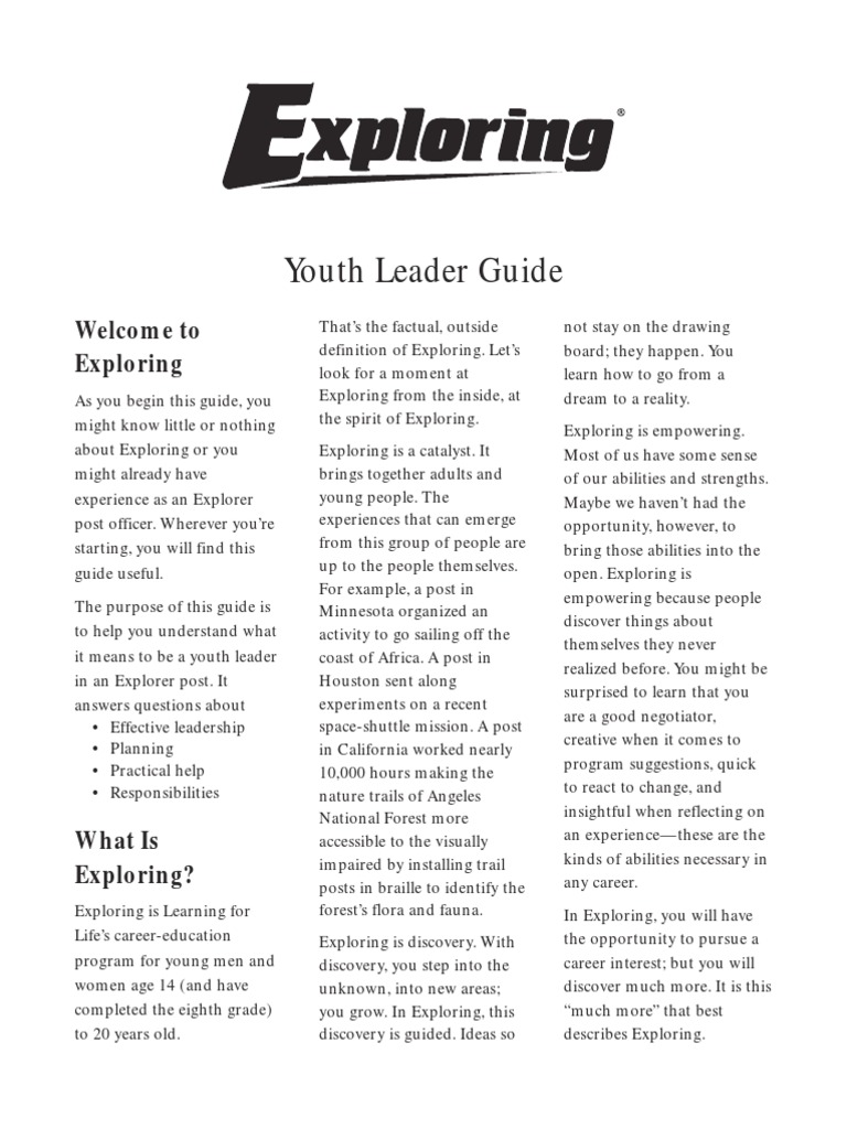 Youth Leader Guide: Welcome To Exploring | PDF | Leadership | Learning