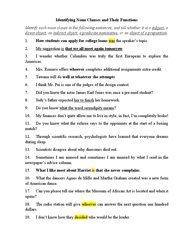 Identifying Noun Clauses and Their Functions, Recap, 11.11 | PDF ...