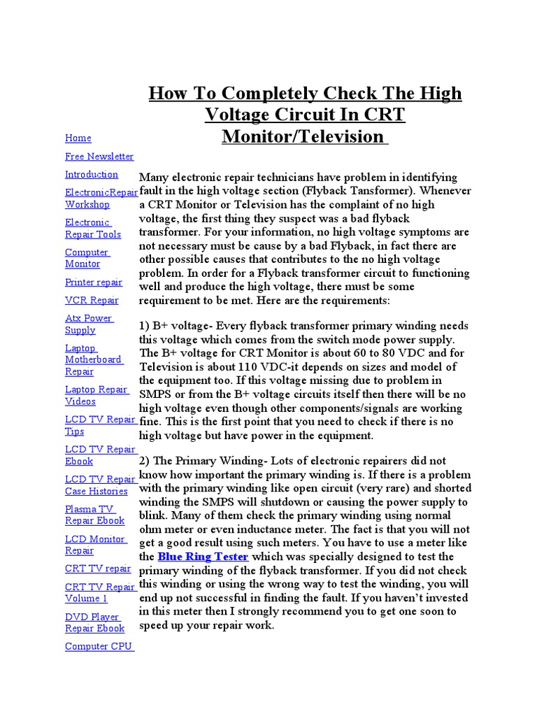 How To Completely Check The High Voltage Circuit in CRT Monitor ...