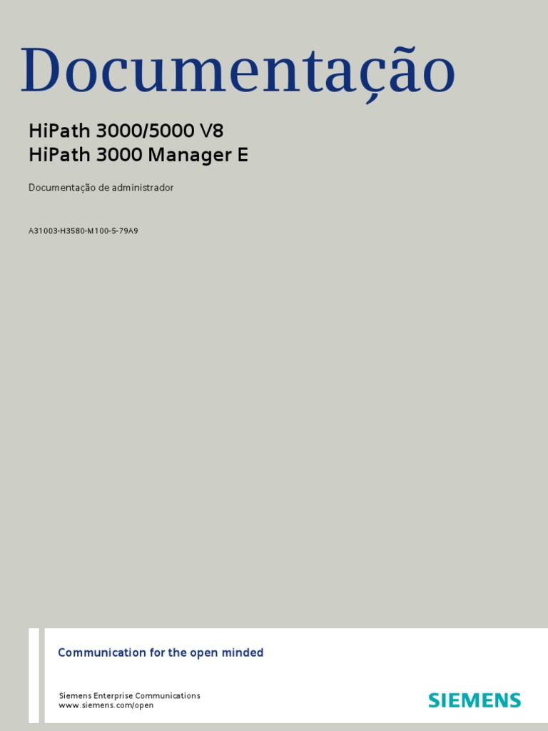 HiPath 3000 - 5000 V8, Manager E, Documentação Do Administrador, Edição ...