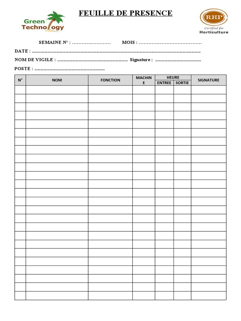 Feuille de Presence | PDF | Affaires | Finance et gestion monétaire