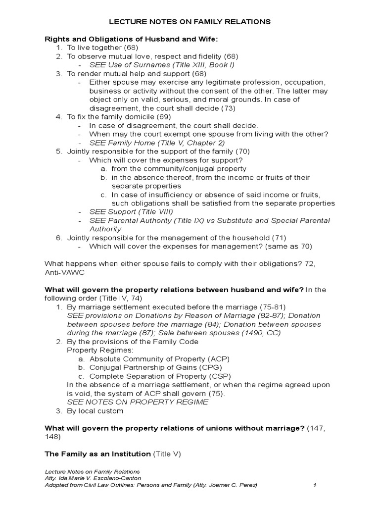 Family Relations Lecture Notes | PDF | Family | Marriage