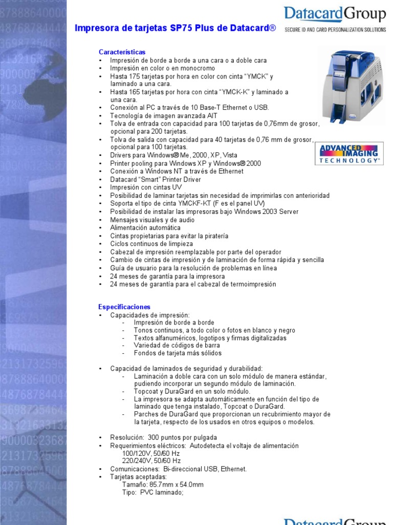 Impresora Datacard SP75 Plus: Características | PDF | Tarjeta ...