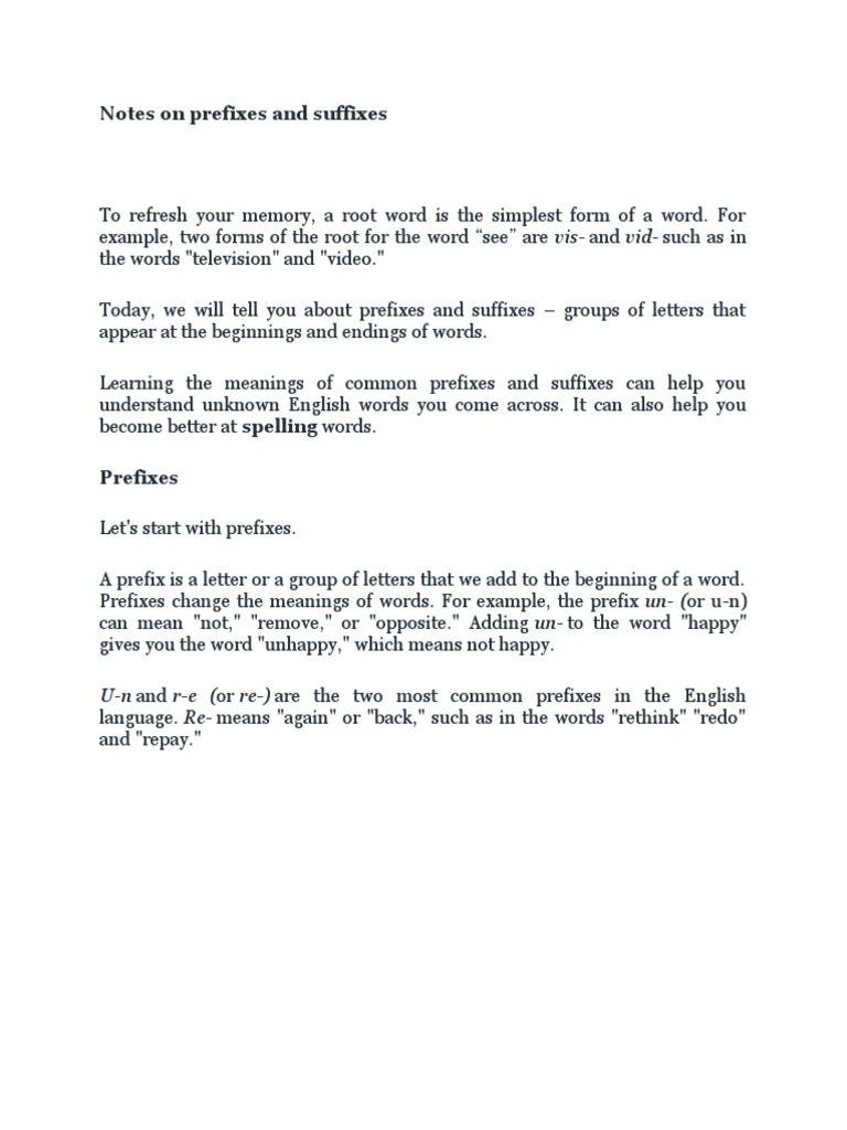 Notes On Prefixes and Suffixes | PDF | Verb | Human Communication