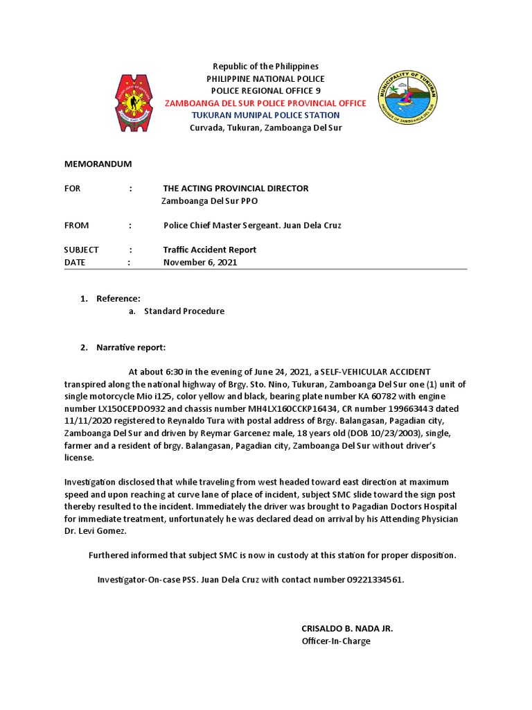 Pagadian City Motorcycle Accident Report | PDF