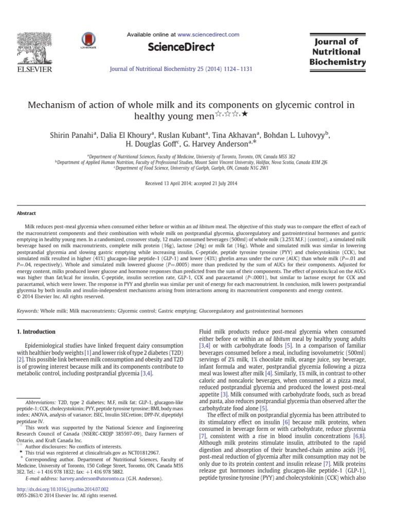 Mechanism of Action of Whole Milk and Its Components On Glycemic ...