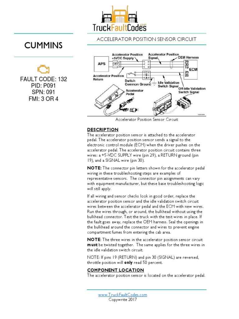 Cummins: Fault Code: 132 PID: P091 SPN: 091 Fmi: 3 or 4 | PDF ...