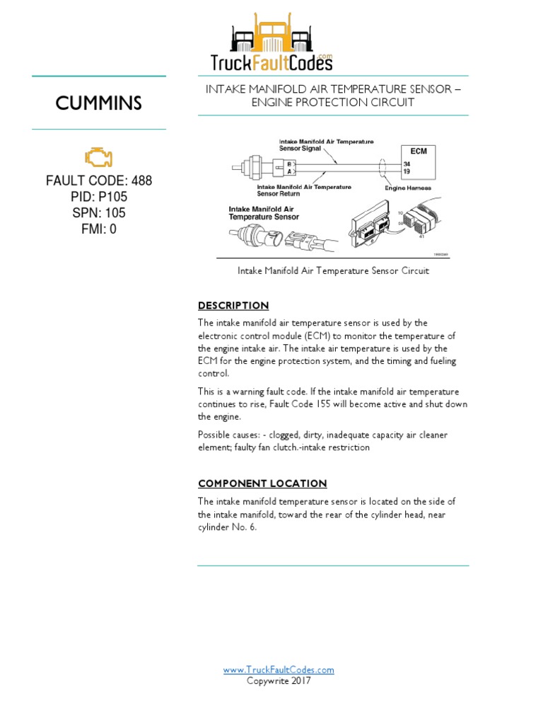 Cummins: Fault Code: 488 PID: P105 SPN: 105 FMI: 0 | PDF ...