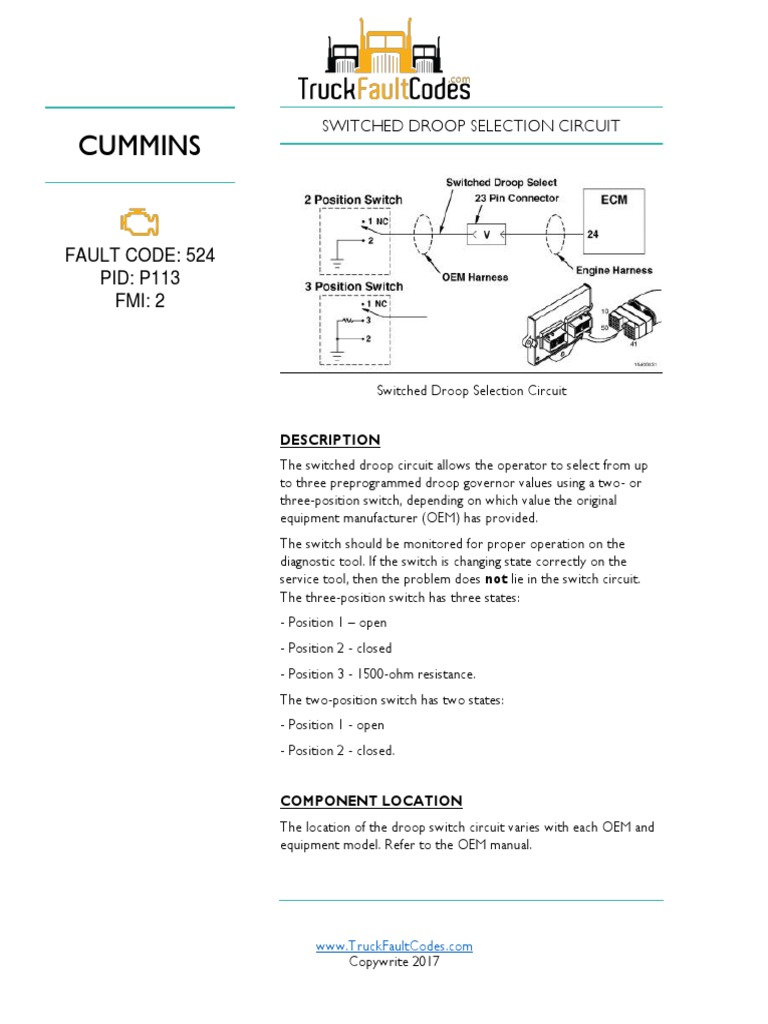 Cummins: Fault Code: 524 PID: P113 FMI: 2 | PDF | Switch | Troubleshooting