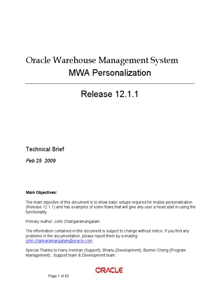 Oracle Warehouse Management System MWA Personalization Release 12.1.1 ...
