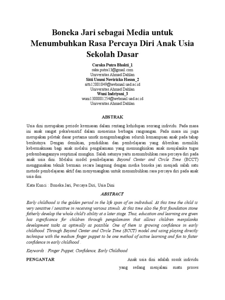 Jurnal PAUD (Boneka Jari) | PDF