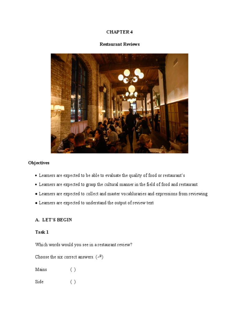 CHAPTER 4 Restaurant Reviews | PDF | Waiting Staff | Evaluation