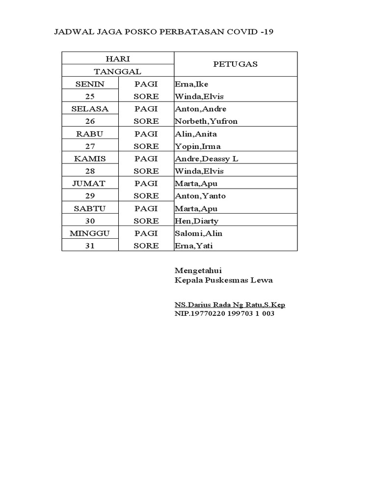 Jadwal Jaga Posko 2021 | PDF | Seni