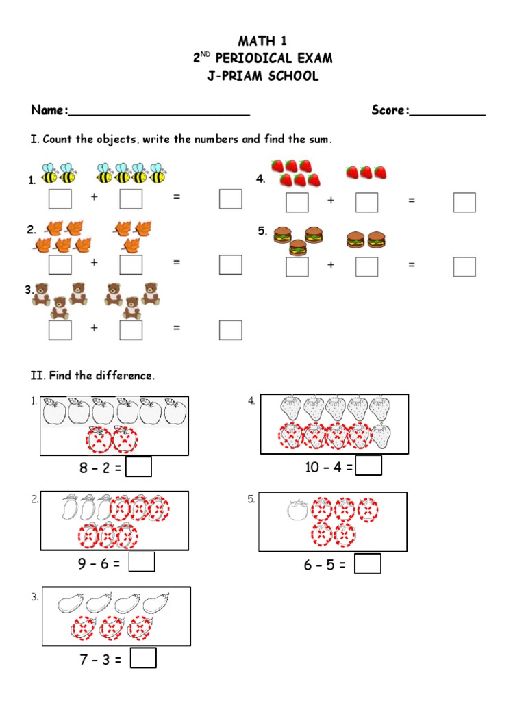 Grade 1 2nd Periodical Math Exam | PDF