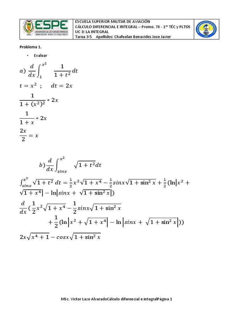 Cal Dif Int 3 5 Tarea | PDF | Integral | Análisis