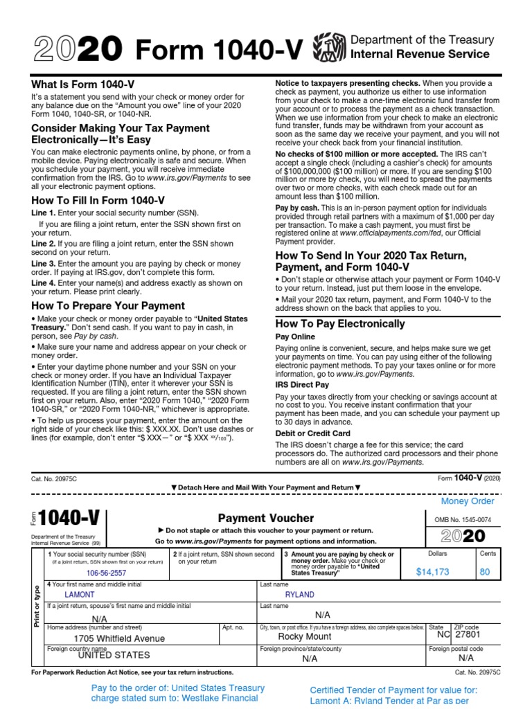 What Is Form 1040-V | PDF | Cheque | Social Security Number
