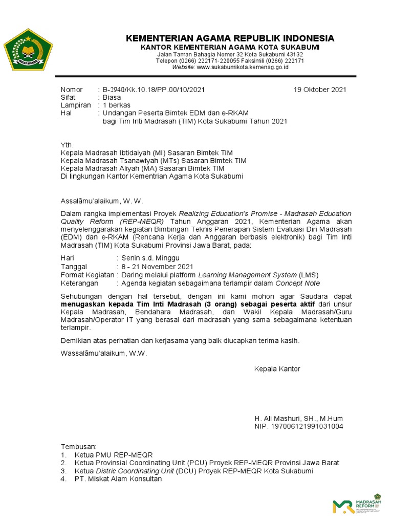 Surat Undangan Bimtek TIM Tahap II - 2021 - Kota Sukabumi | PDF