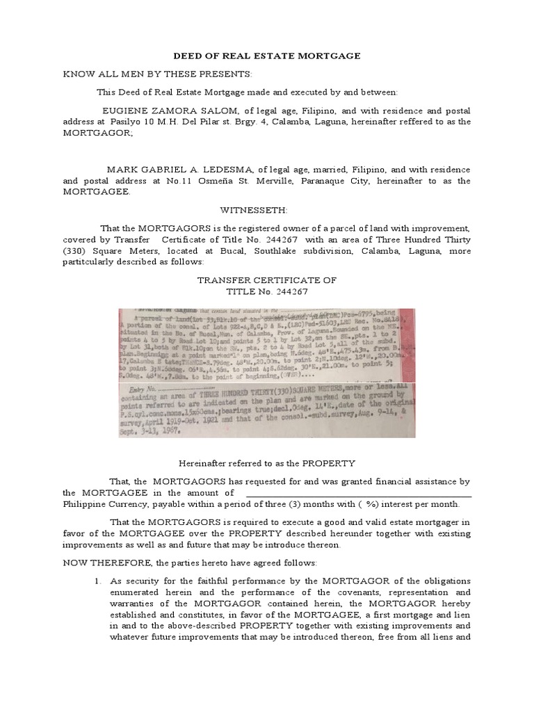 Deed of Real Estate Mortgage | PDF | Mortgage Law | Foreclosure