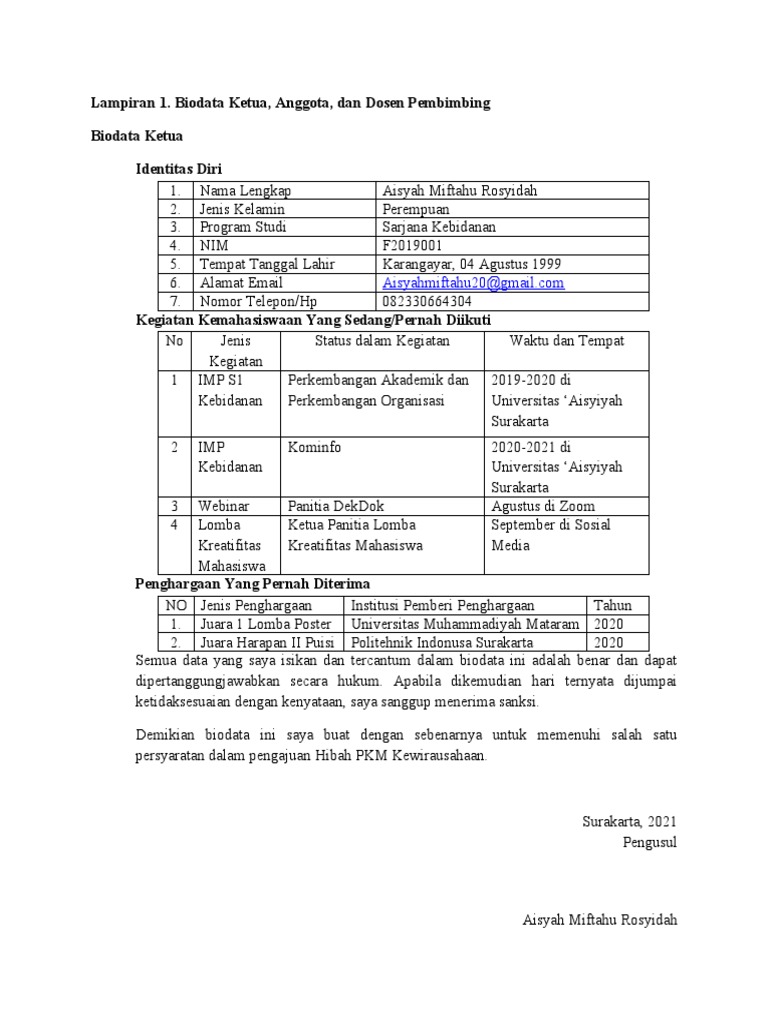 Biodata Anggota | PDF