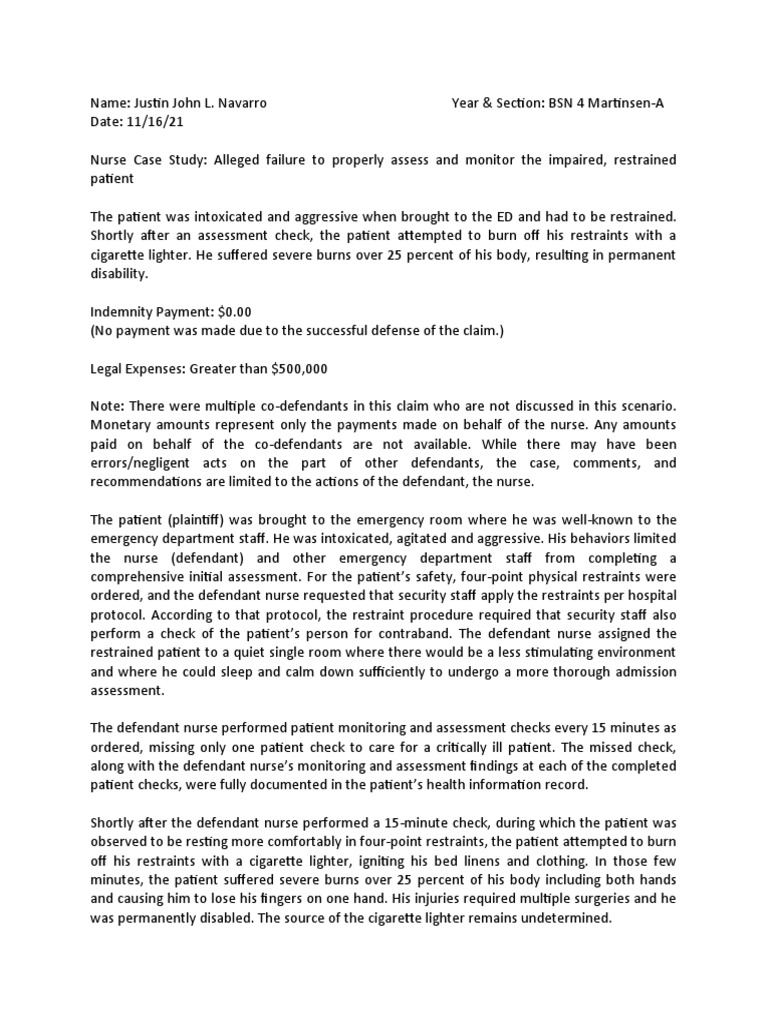 Navarro Case Analysis | PDF | Nursing | Emergency Department