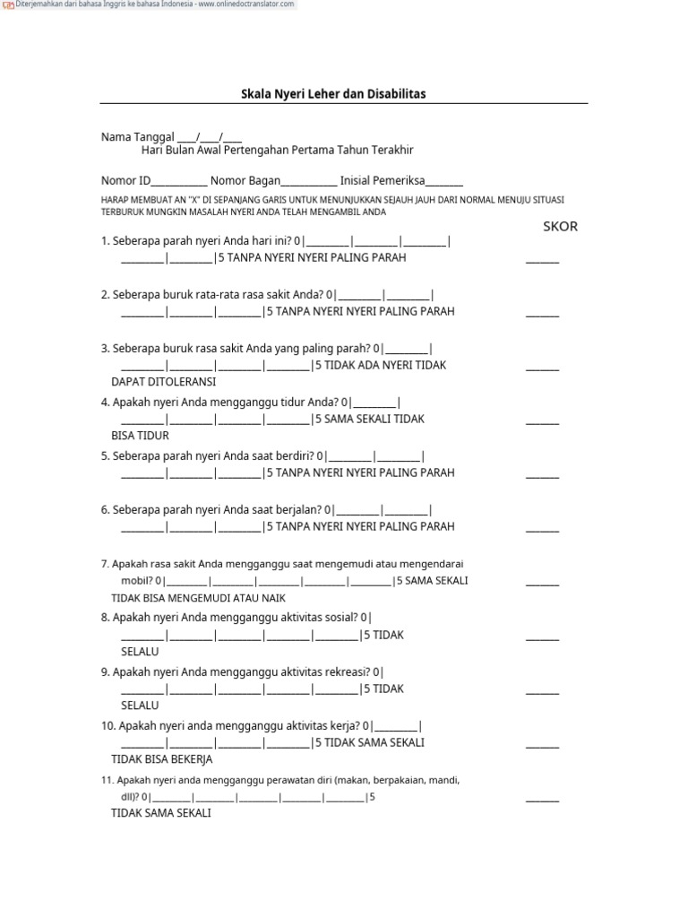 Neck Pain and Disability Scale - En.id | PDF