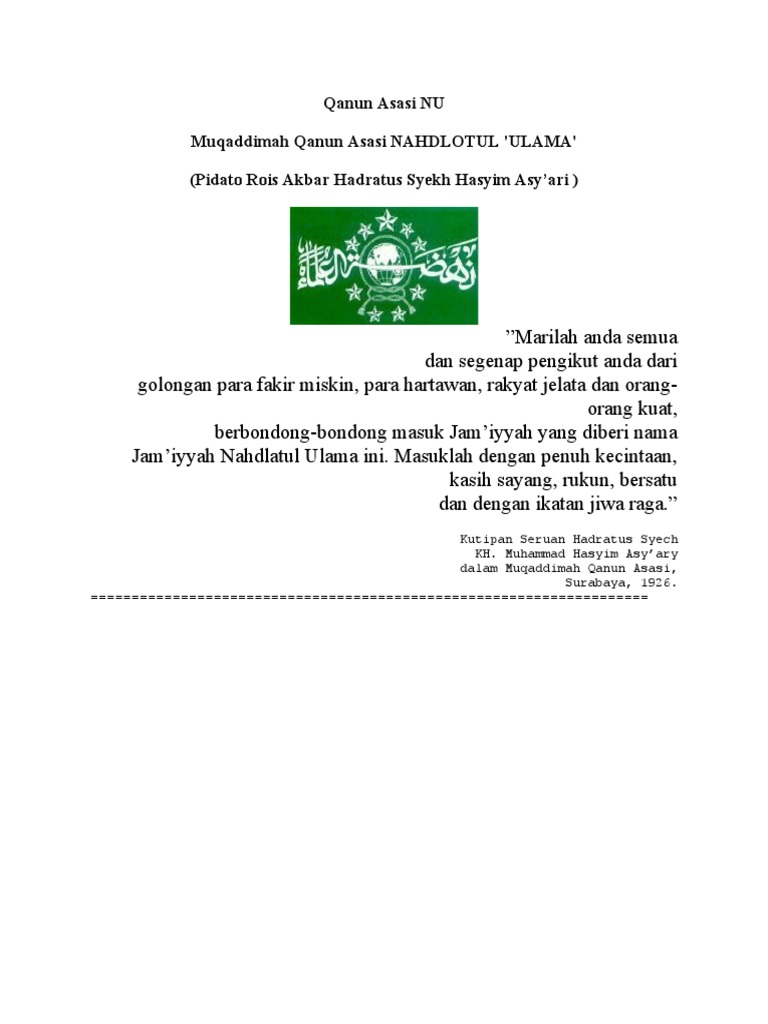 Qanun Asasi NU | PDF