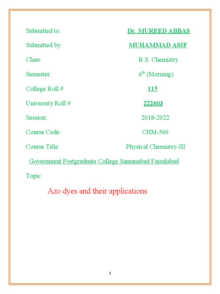 Azo Dyes And Their Applications Pdf Polymers Dye