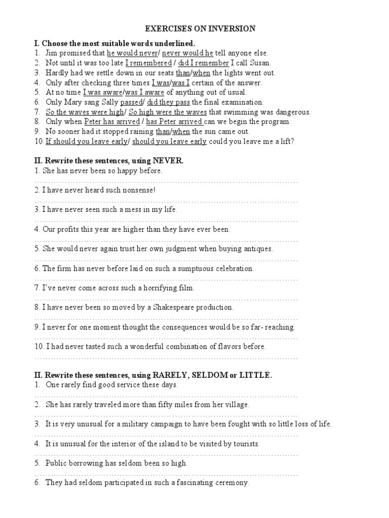 Inversion Exercises and Rewrites | PDF | Home & Garden | History