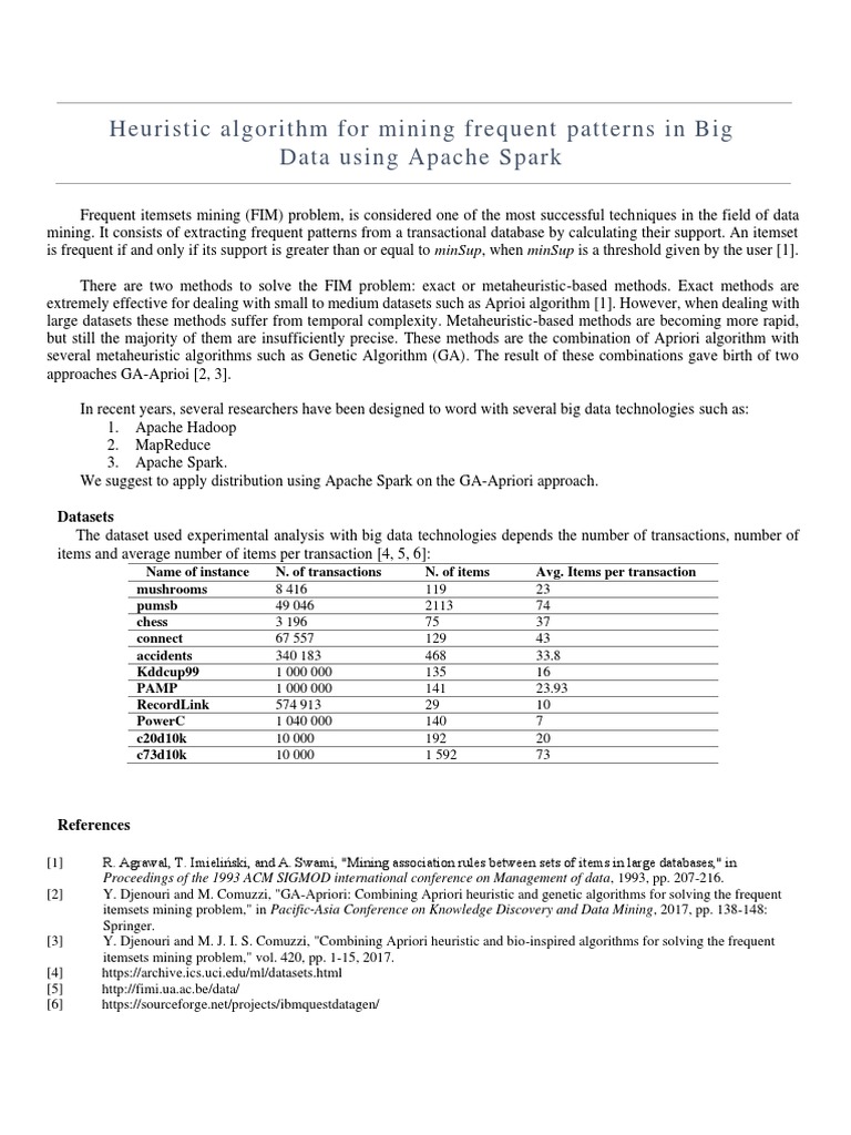 Heuristic Algorithms For Mining Frequent Patterns in Big Data Using Apache Spark | PDF ...