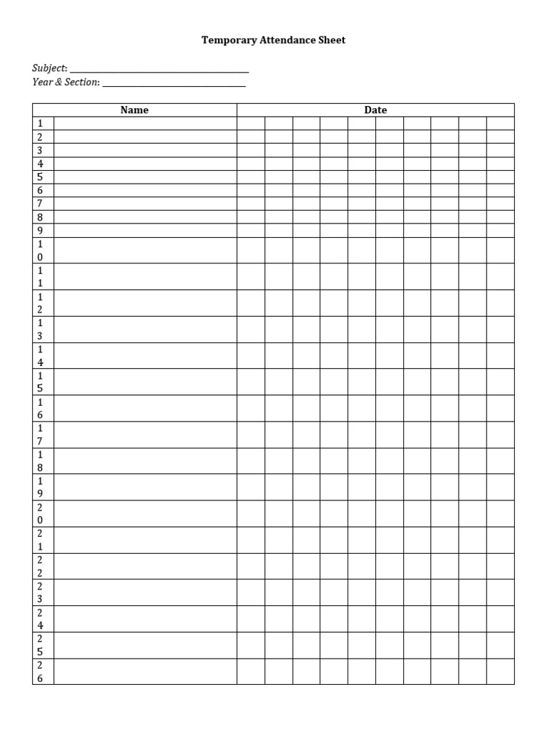 Temporary Attendance Sheet | PDF